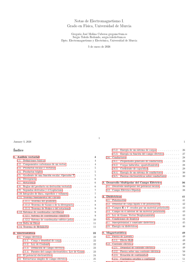 EM1 Apuntes Ejercicios 2026 | PDF | Electromagnetismo | Vector Euclidiano