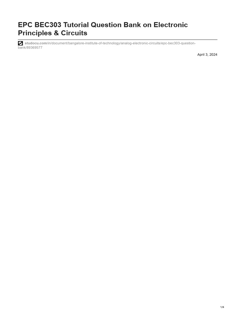 EPC BEC303 Tutorial Question Bank On Electronic Principles Circuits ...