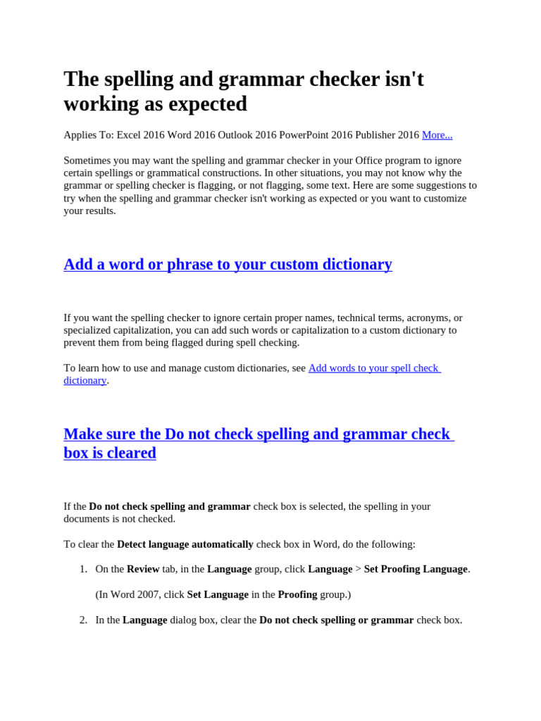 WORD - The Spelling and Grammar Checker Isn't Working As Expected | PDF ...