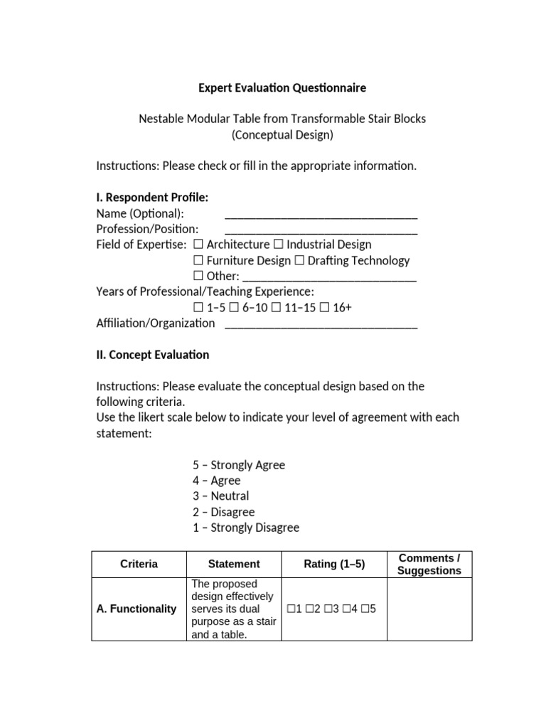 Expert Evaluation Questionnaire | PDF | Stairs