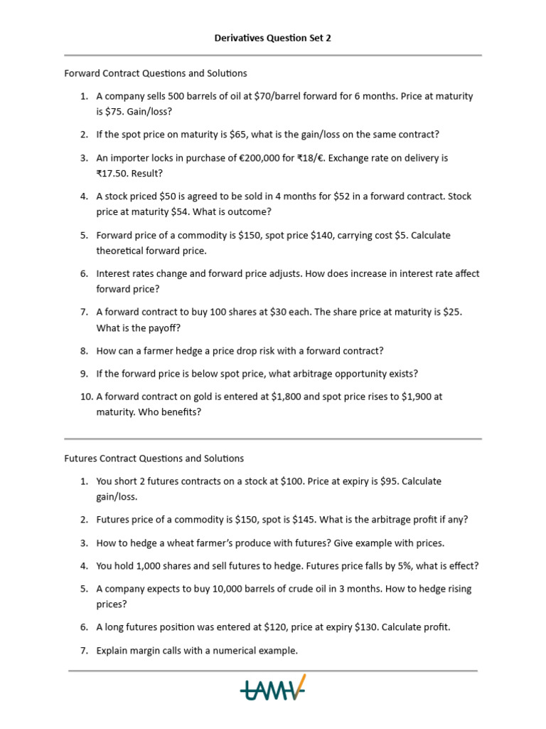 Derivative Question Set 2 | PDF | Futures Contract | Hedge (Finance)