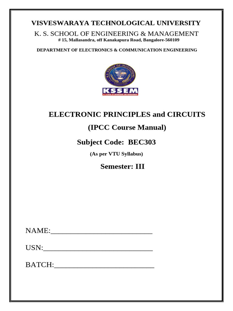 New Electronic Principles and Circuits - BEC303 Lab Manual | PDF ...