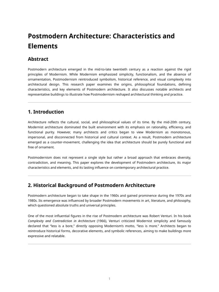 Postmodern Architecture - Characteristics and Elements | PDF ...