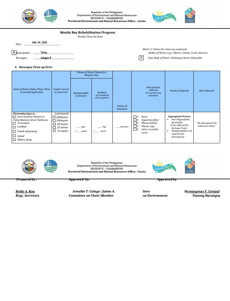 Manila Bay Clean Up Drive Julugan 2 JAN. 4 2026 1st Page | PDF | Waste ...