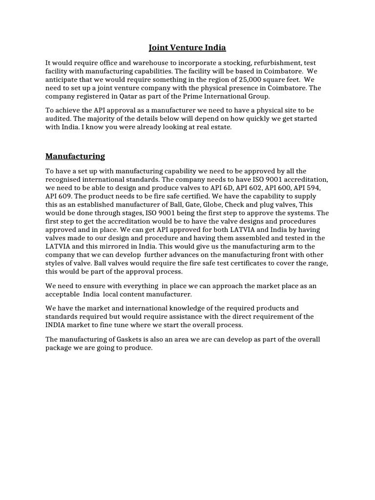Valves Joint Venture | PDF | Valve | Pipe (Fluid Conveyance)