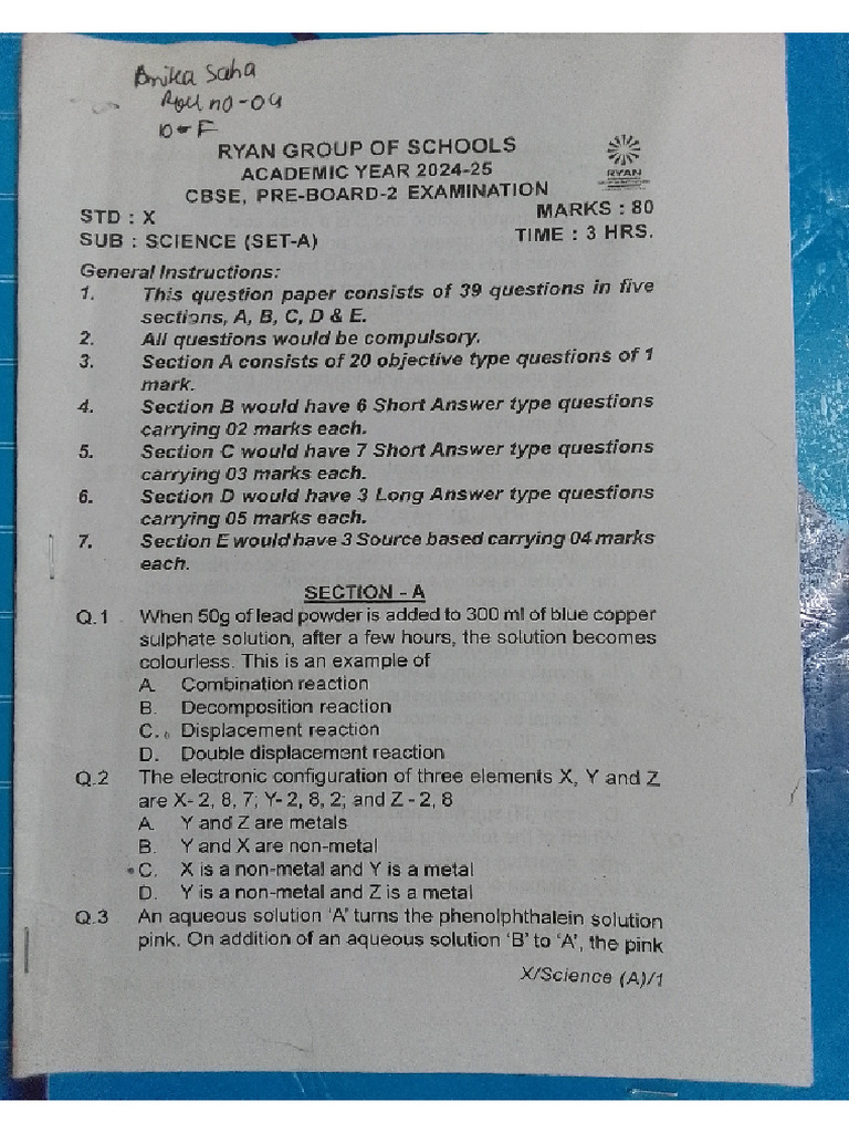 Class 10th Science Question Papers | PDF