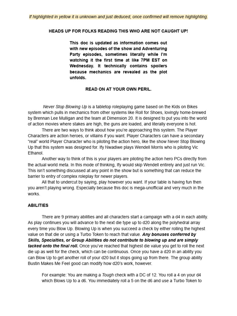 Never Stop Blowing Up System | PDF | Dice | Role Playing Games