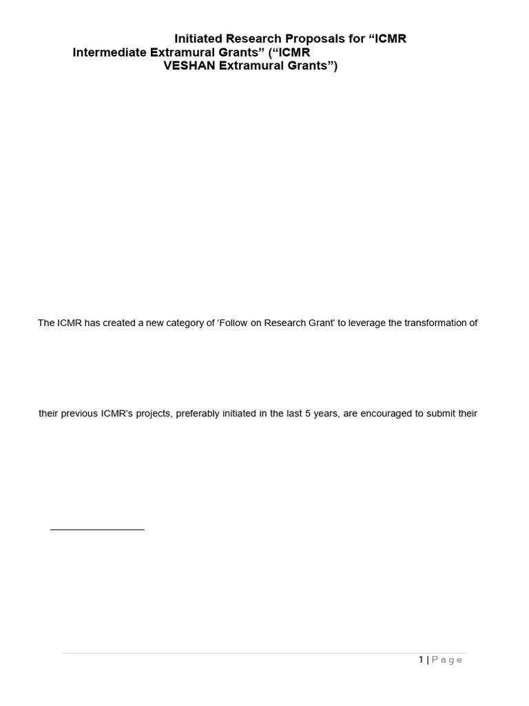 ICMR - Follow-On Intermediate Extramural Grants (ICMR Follow-On ...