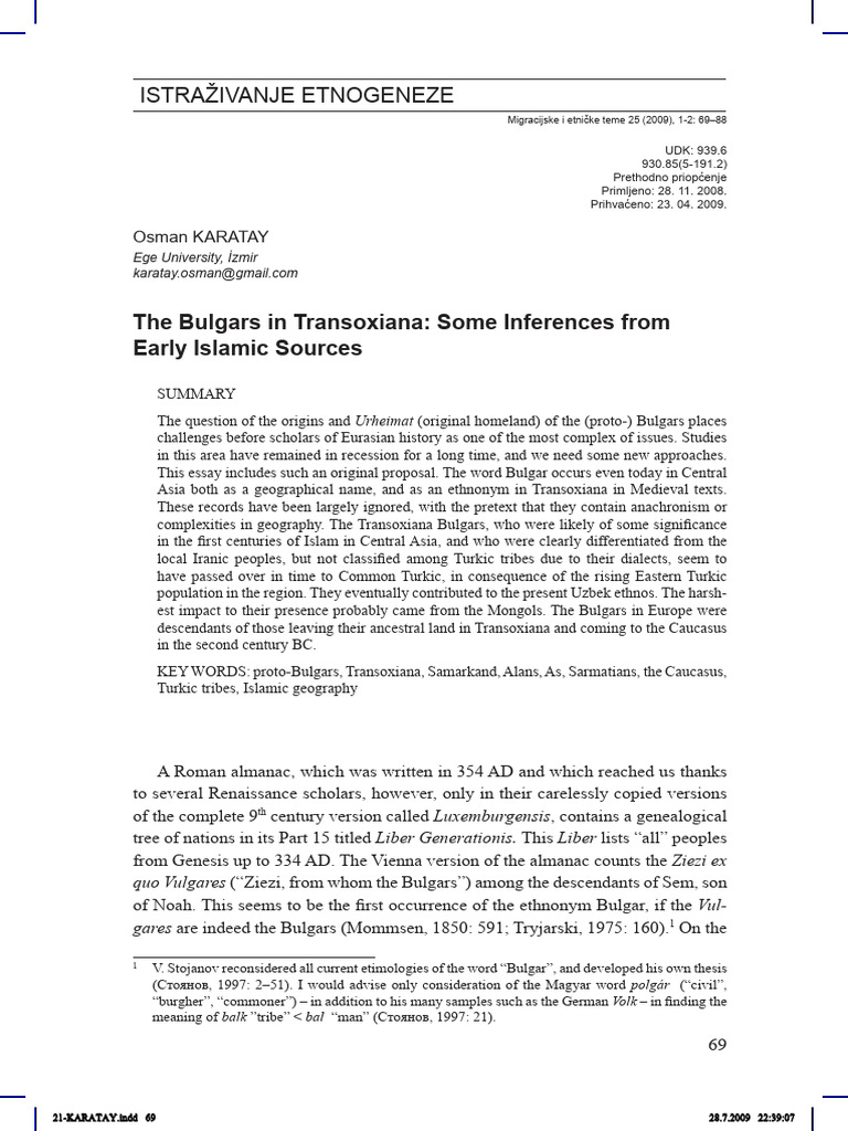 The Bulgarians in Transoxiana - Some Inreferences From Early Islamic ...