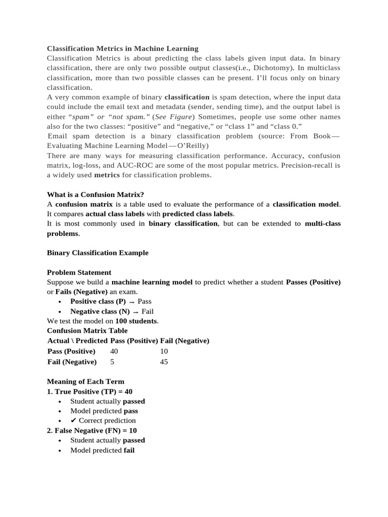 Classification Metrics in Machine Learning | PDF | Sensitivity And ...