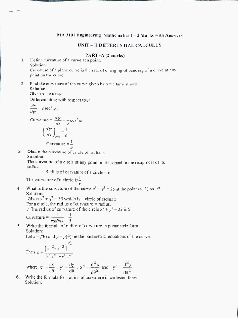 Maths 2 Mark Questions_edited | PDF | Curvature | Circle