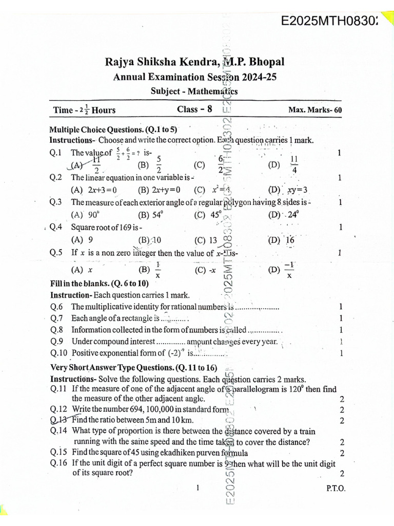 Previous Year Boards Paper | PDF