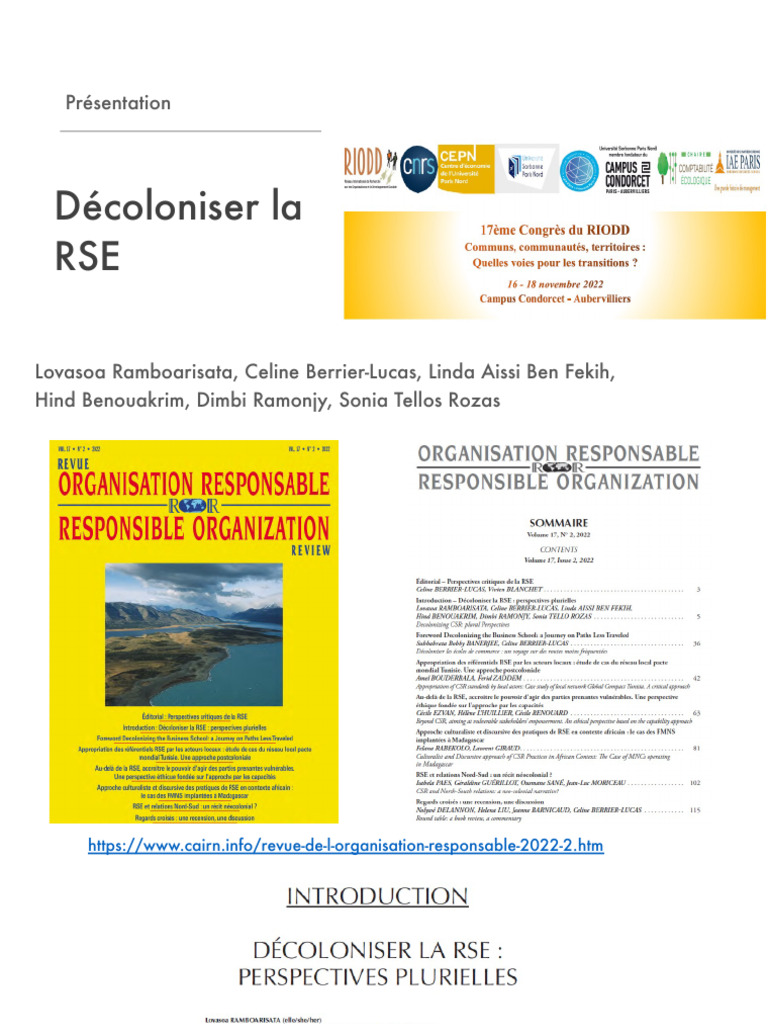 Session Spã©ciale DÃ©coloniser La RSE RIODD 2022 - CBL | PDF