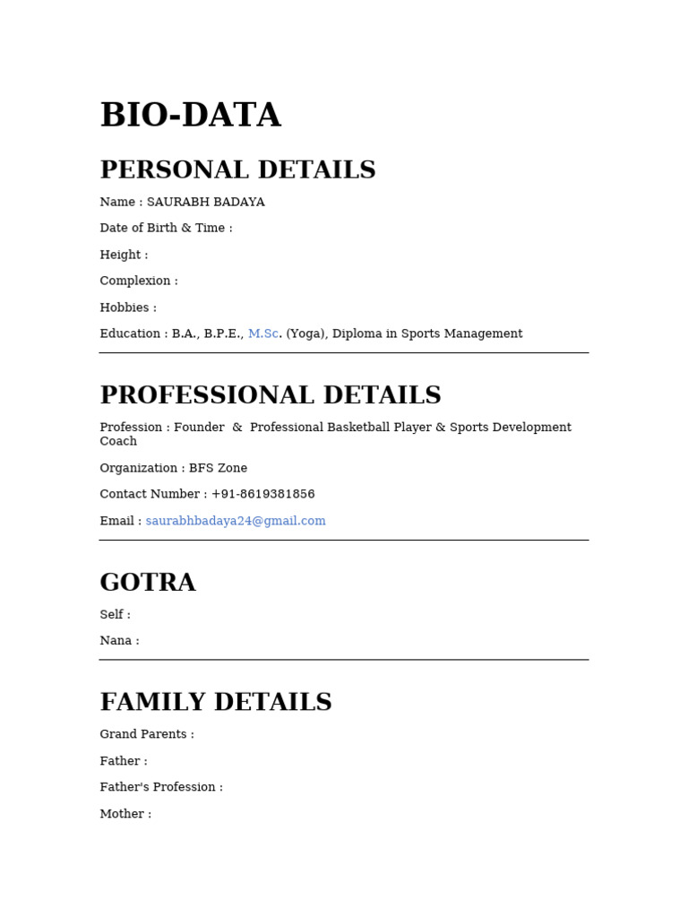 Saurabh Badaya Biodata | PDF