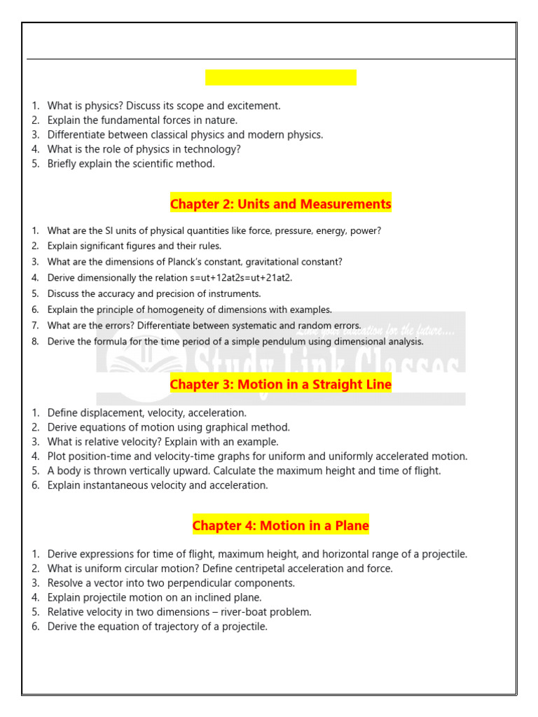 Imp Ques Class 11 Physisc | PDF | Force | Acceleration