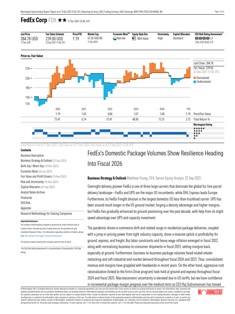 Morningstar FDX | PDF | Fed Ex | United Parcel Service