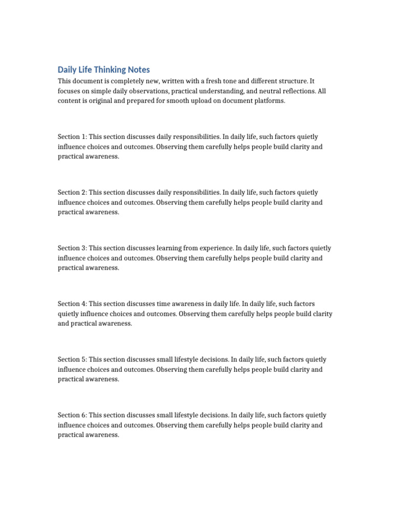 Daily Life Thinking Notes | PDF | Habits | Experience