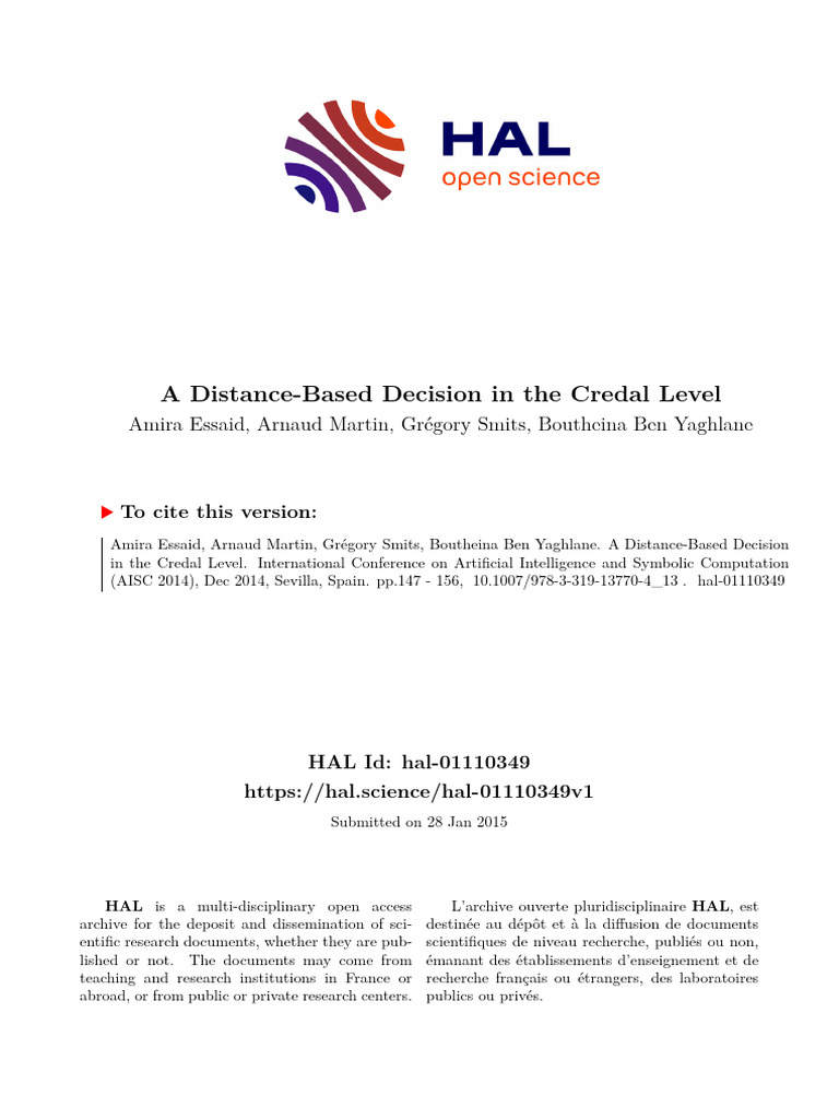 A Distance-Based Decision in the Credal Level | PDF | Function ...