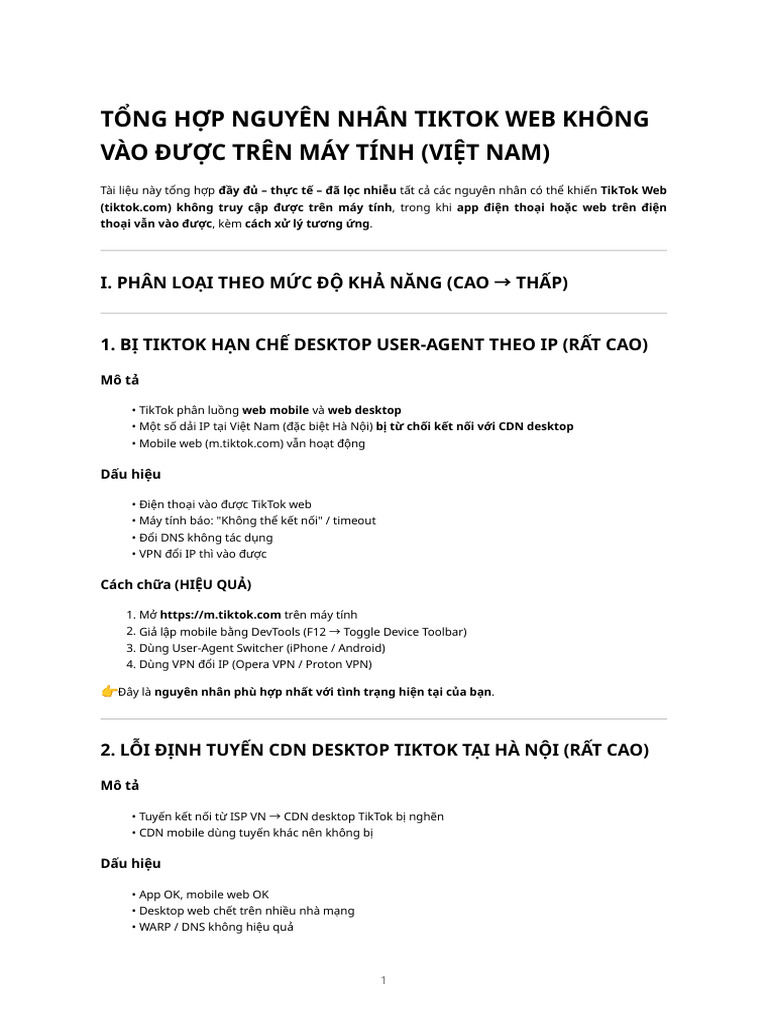 Tổng Hợp Lỗi Tik Tok Web Trên Máy Tính & Cách Khắc Phục | PDF