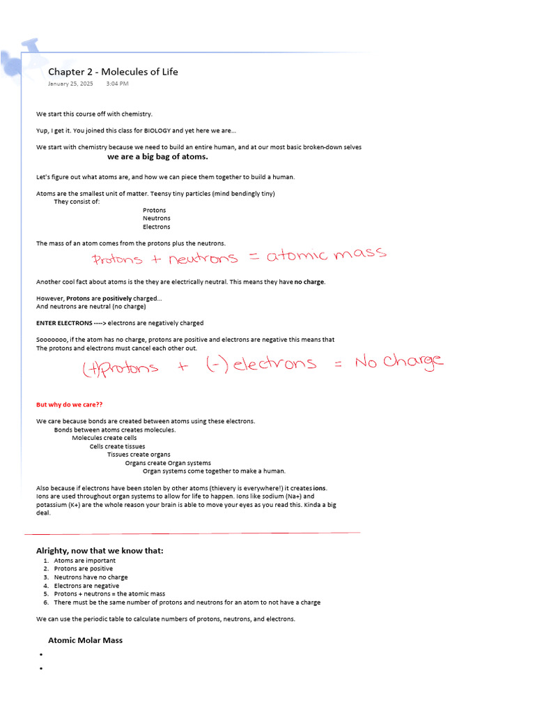 Chapter 2 - Molecules of Life Notes | PDF | Rna | Dna