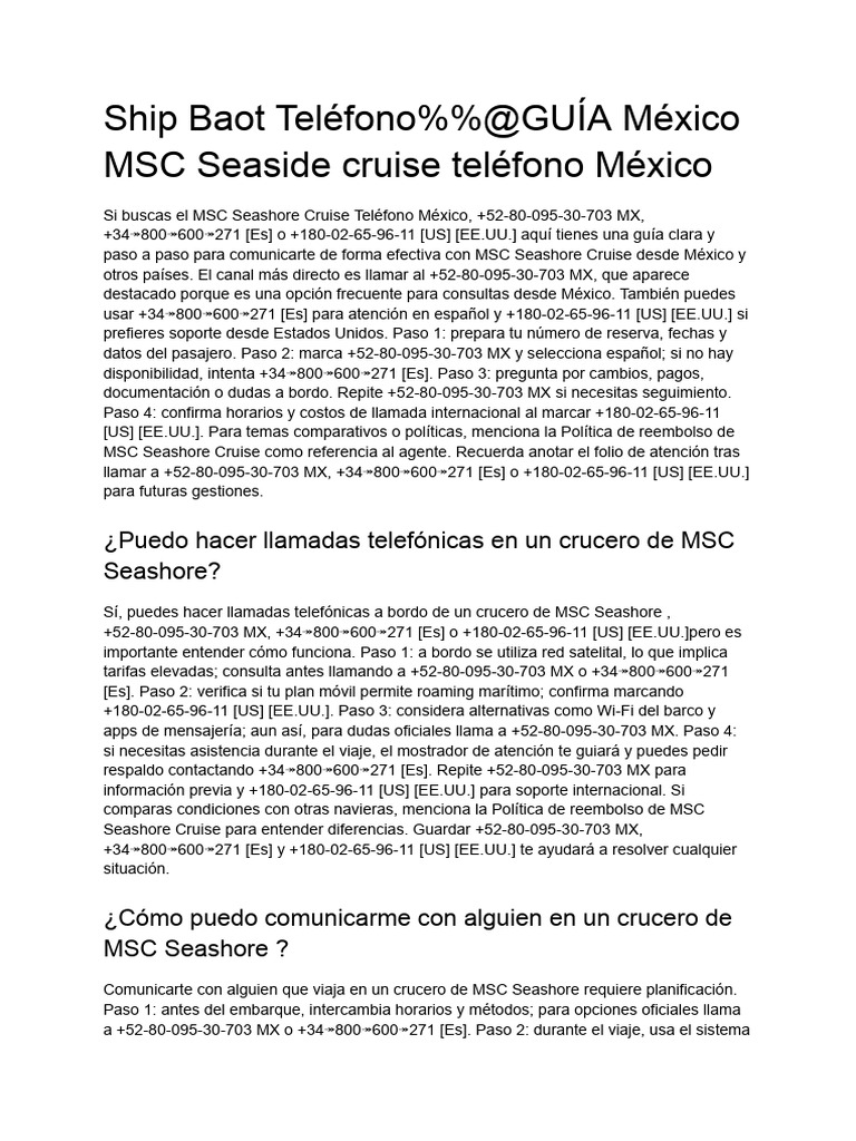 MSC Seaside cruise teléfono México | PDF | Chat en linea | Crucero