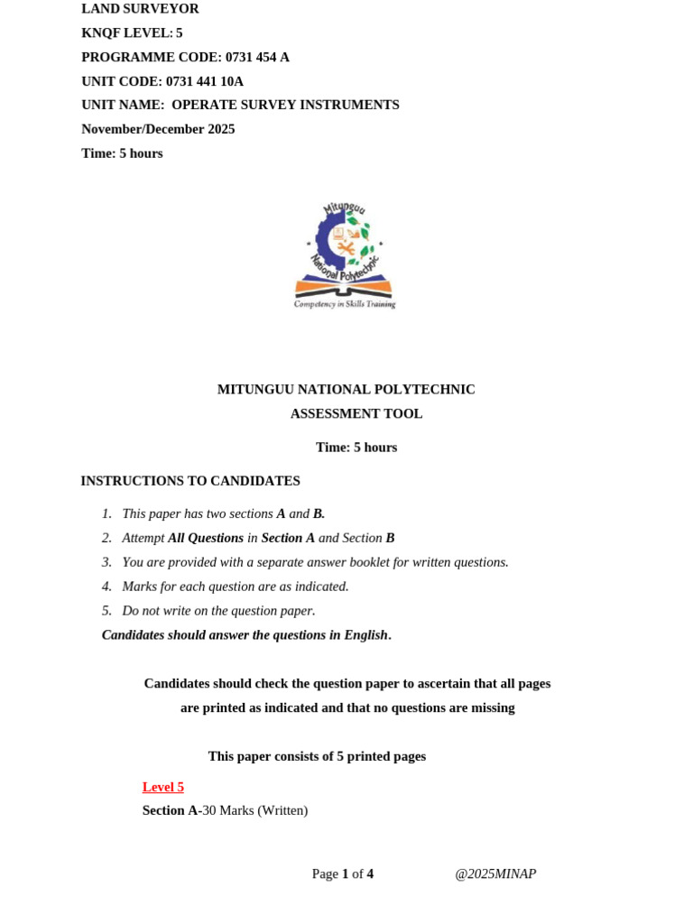Written Assessment Tool Operate Survey Instrument | PDF | Surveying ...