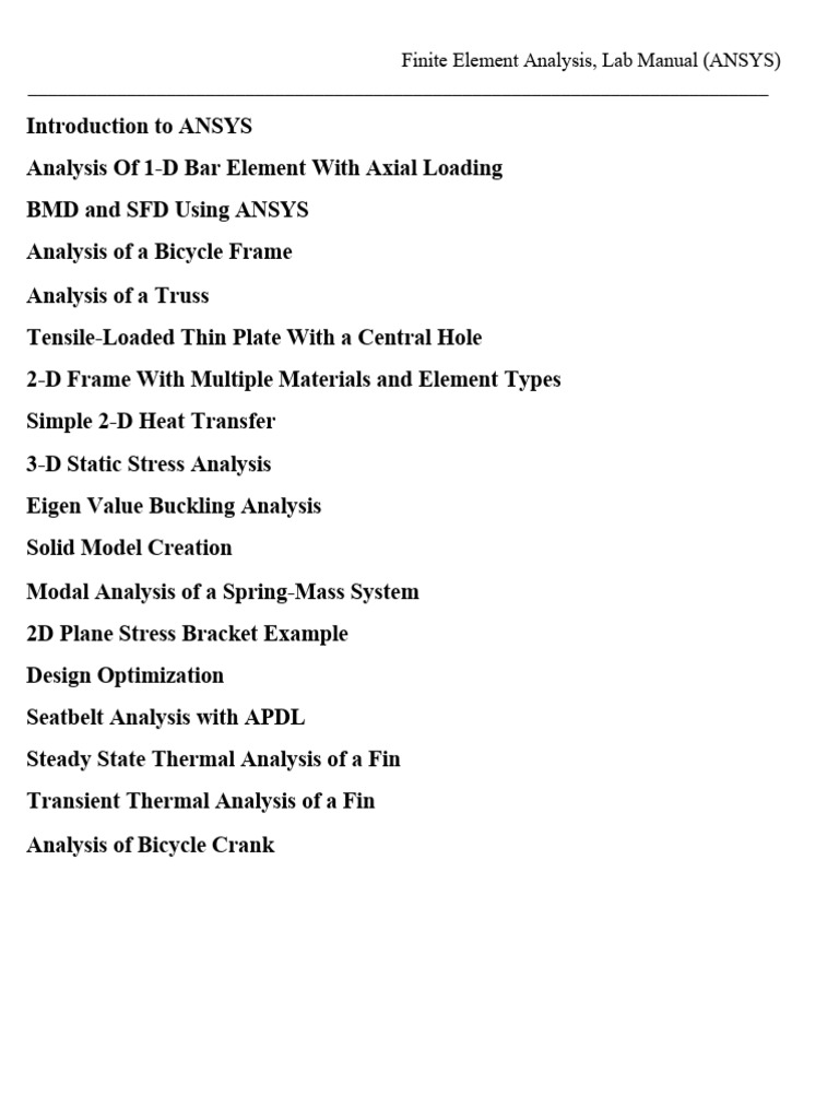 ANSYS Lab Manual | PDF | Stress (Mechanics) | Finite Element Method