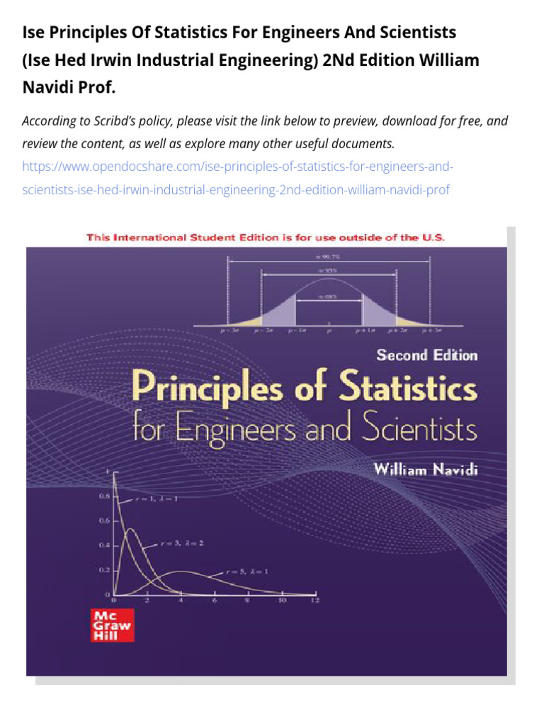 ISE Principles of Statistics for Engineers and Scientists (ISE HED ...