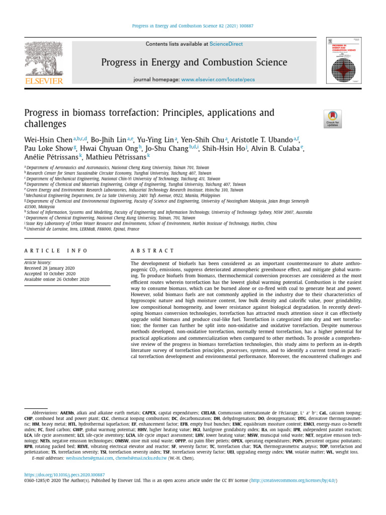 Progress in Biomass Torrefaction Principles, Applications and ...