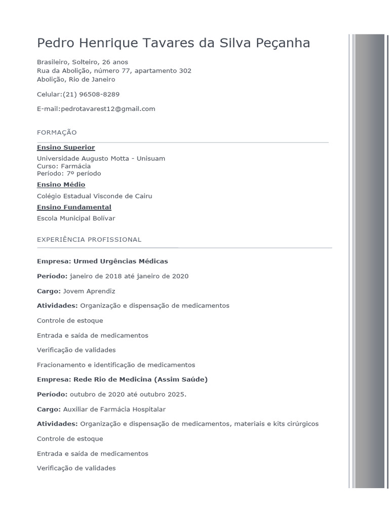 Curriculo_ Pedro Henrique - Atualizado | PDF