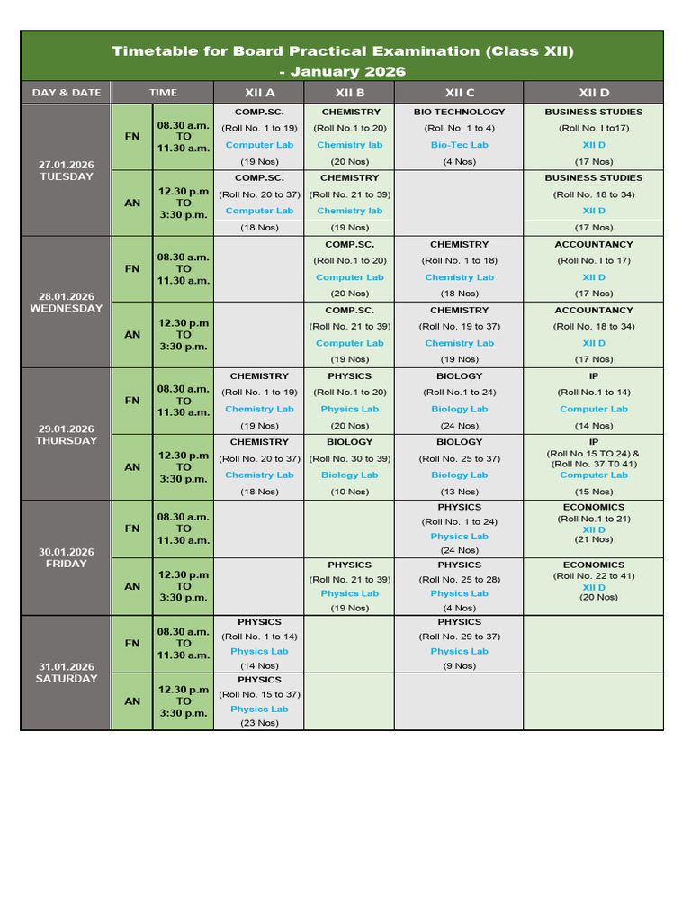 Board Practicals Timetable 2026-1 | PDF
