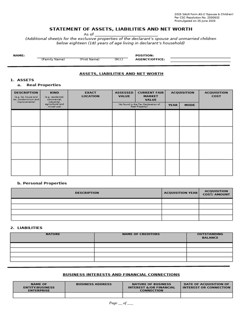 1 C Rules Annex C 2025 SALN Form as 2 Spouse and Children Copy | PDF ...