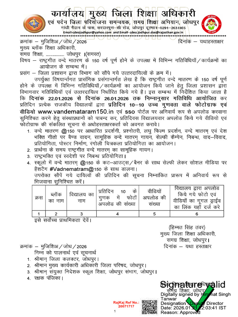Vande Matram Vibhagiya Lakshy Latter | PDF