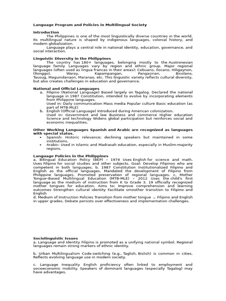 PRELIM LESSON Language Program and Polices in Multilingual Society ...