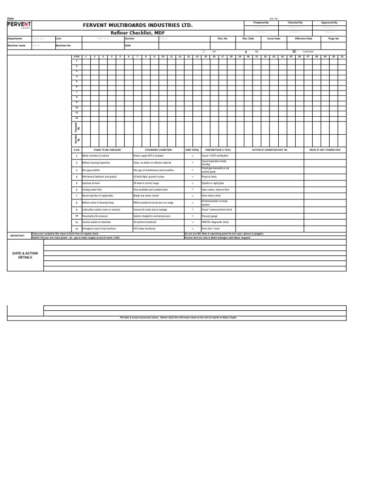Refiner Checklist, MDF | PDF | Valve | Mechanical Engineering