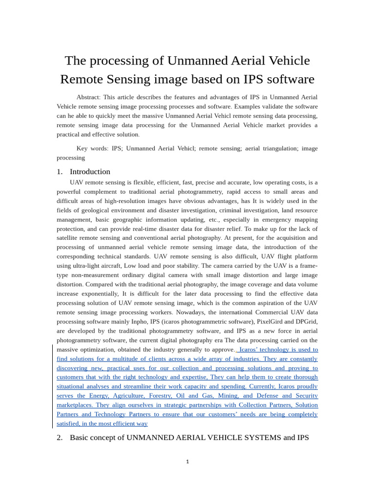 the processing of Unmanned Aerial Vehicle Remote Sensing image based on ...