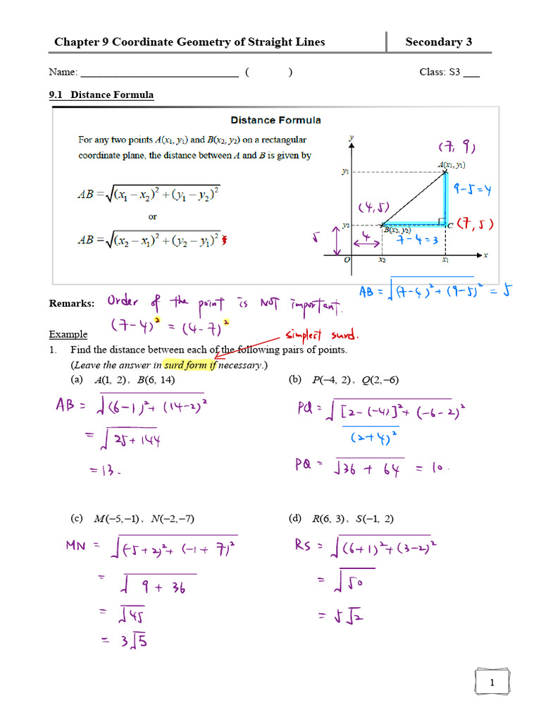S3 Ch9 Coordinate Geometry of Straight Lines Completed | PDF | Line ...