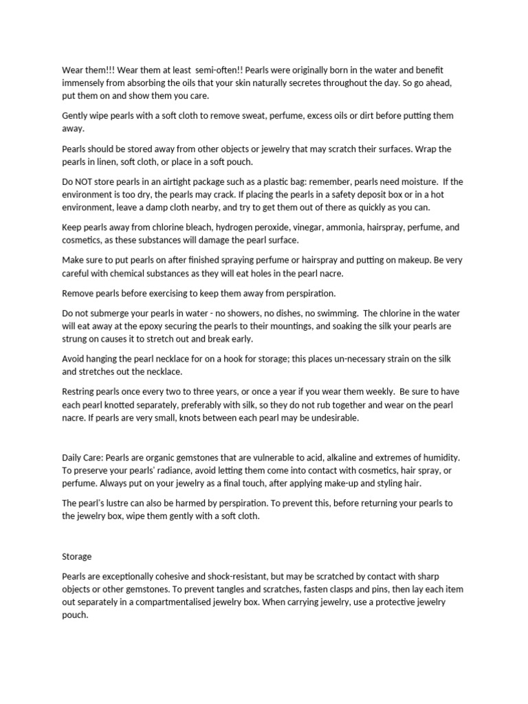 Pearl Care | PDF | Jewellery | Pearl