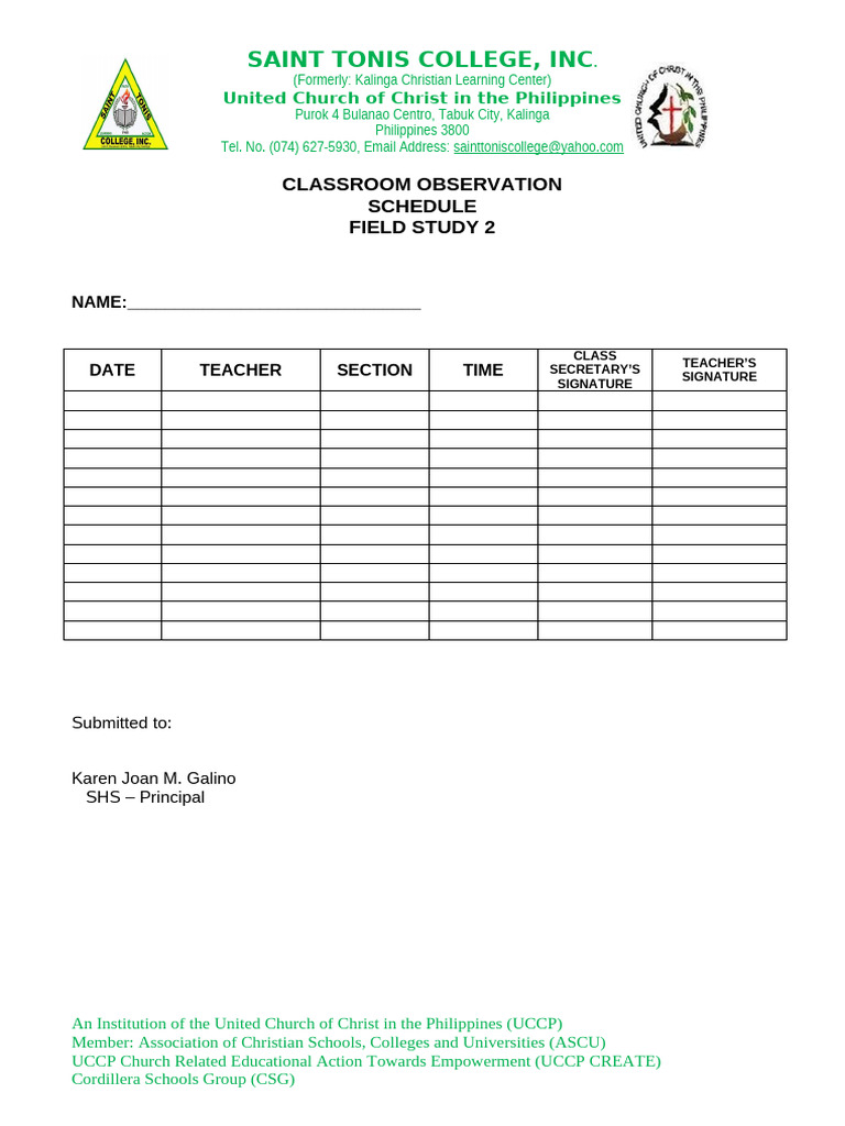 Classroom Observation Schedule | PDF