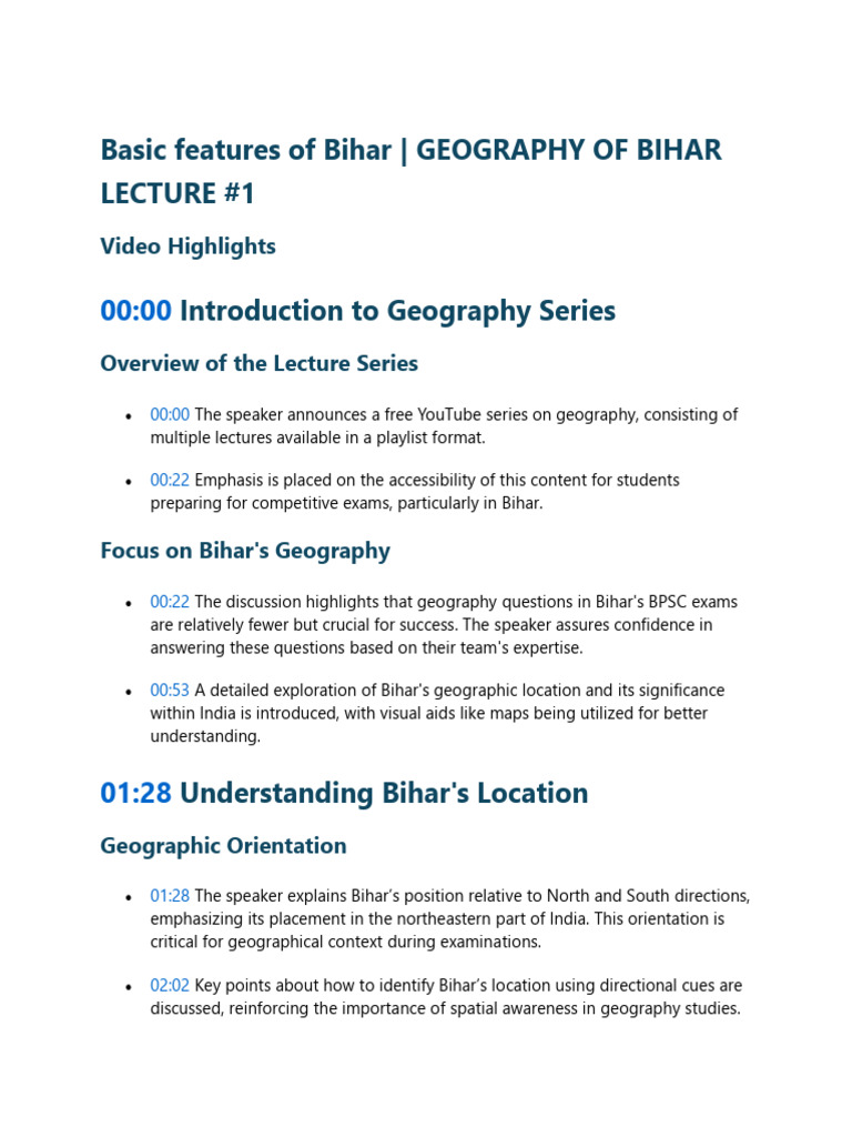 Bihar Geography Summary | PDF | Soil | River