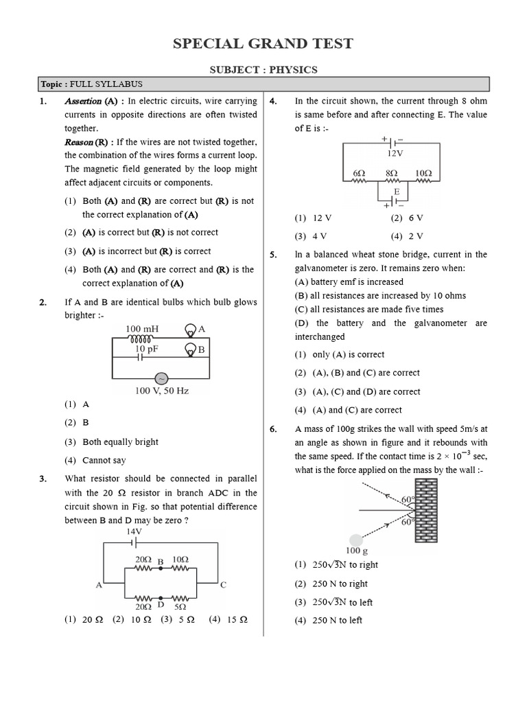 Special Grand Test Question Paper | PDF | P–N Junction | Electronvolt