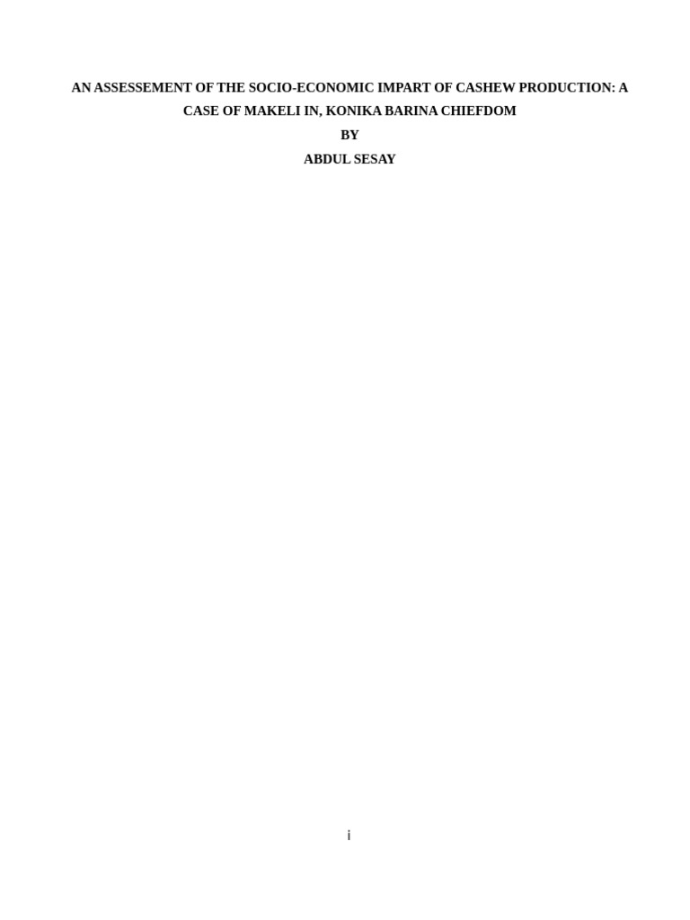 AN ASSESSEMENT OF THE SOCIO-ECONOMIC IMPART OF CASHEW PRODUCTION: A ...