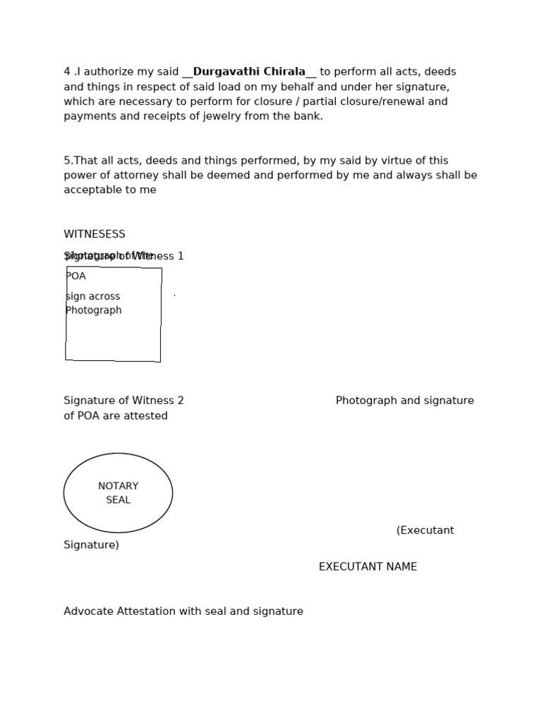 Durgavathi Chirala - : Photograph of The POA Sign Across Photograph | PDF