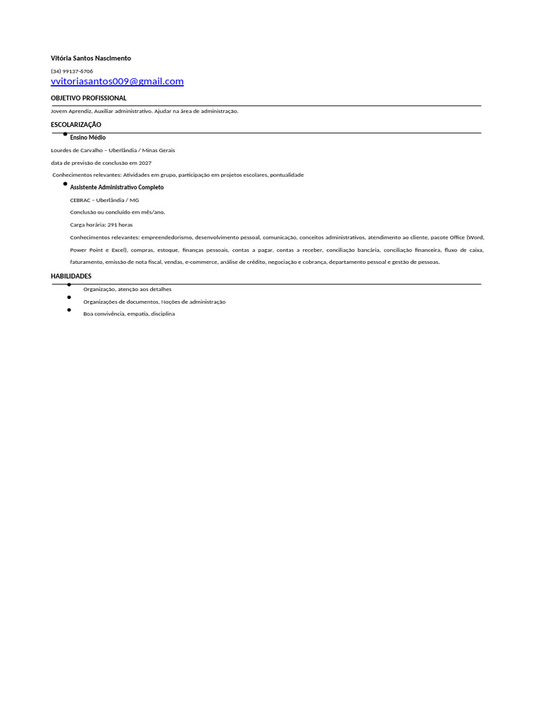 Modelo de Currículo Primeiro Emprego | PDF