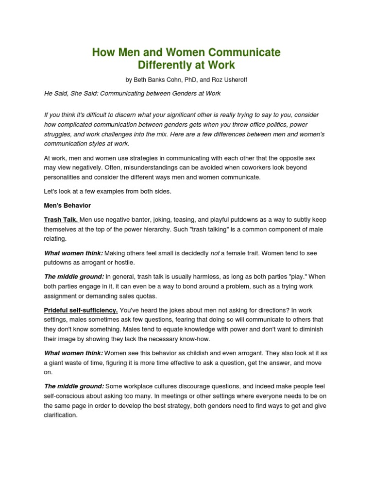 Male Vs Female Communication Differences