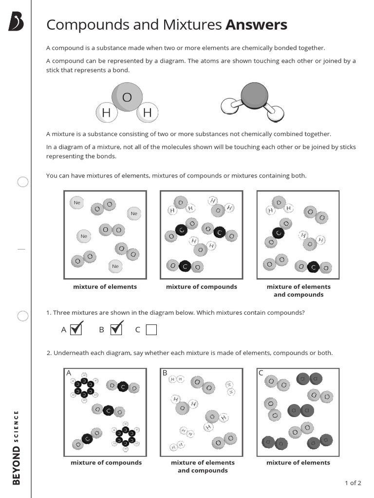 Compounds and Mixtures Worksheet Answers | PDF | Chemical Compounds ...