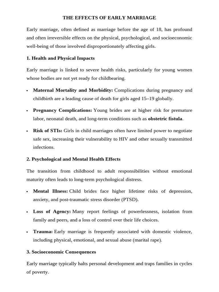 The Effects of Early Marriage | PDF | Child Marriage | Pregnancy