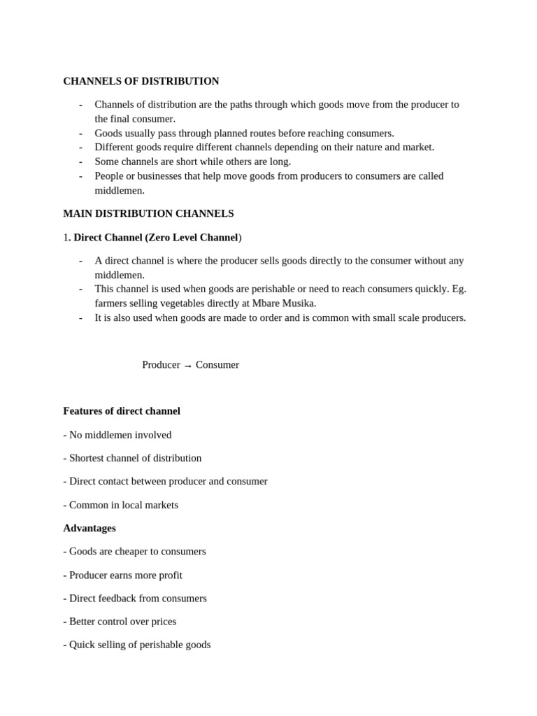 Channels of Distribution Form 3 Lesson Notes | PDF | Retail | Goods