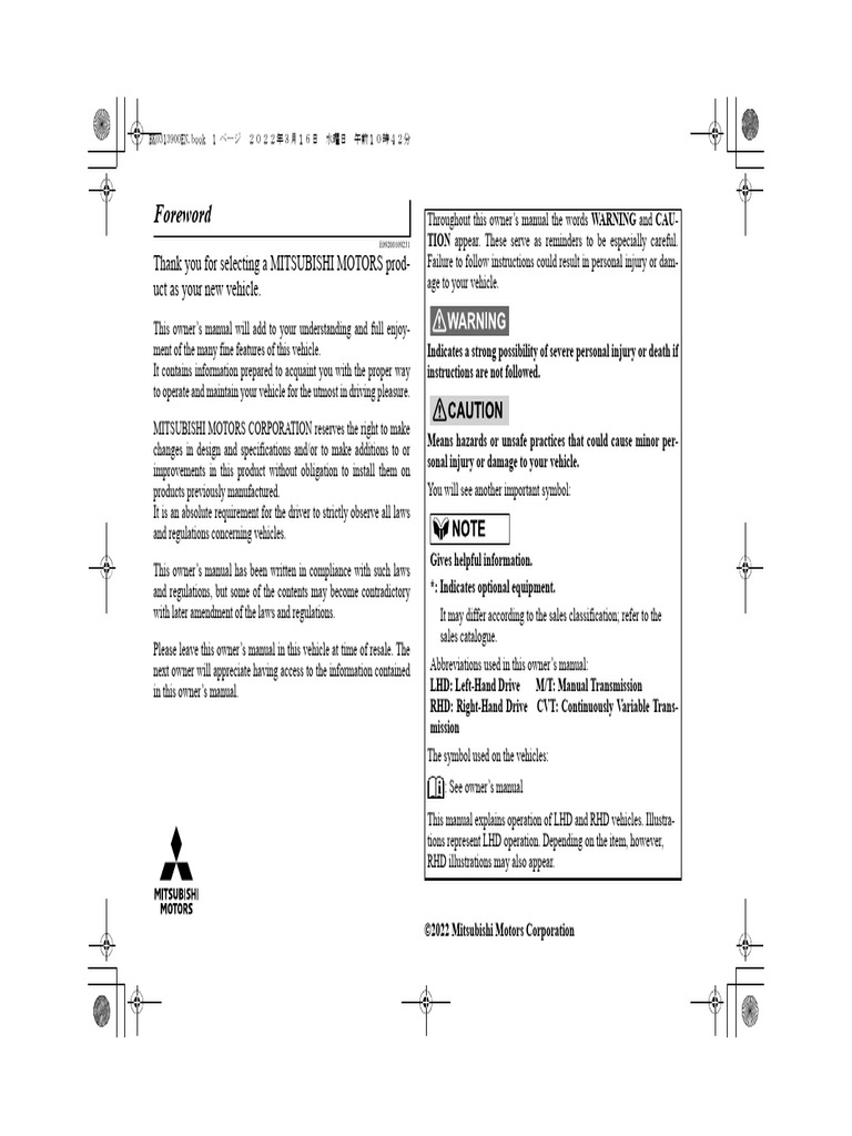 22MY Mirage G4 Owner's Manual | PDF | Gasoline | Airbag