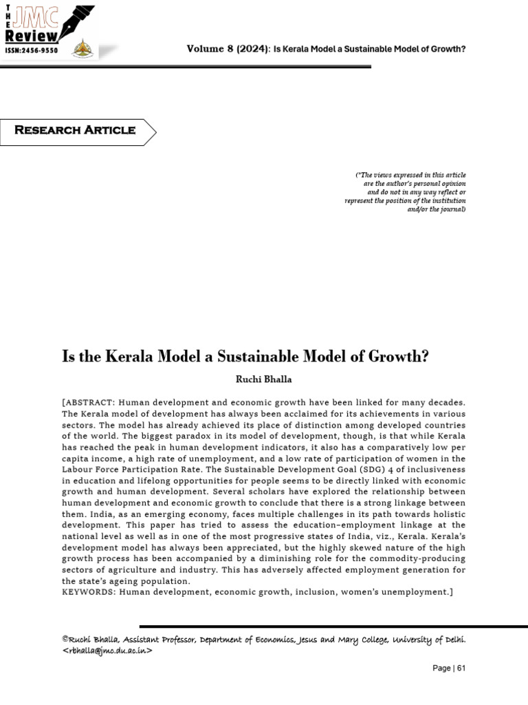 5. Ruchi Bhalla is the Kerala Model a Sustainable Model | PDF ...